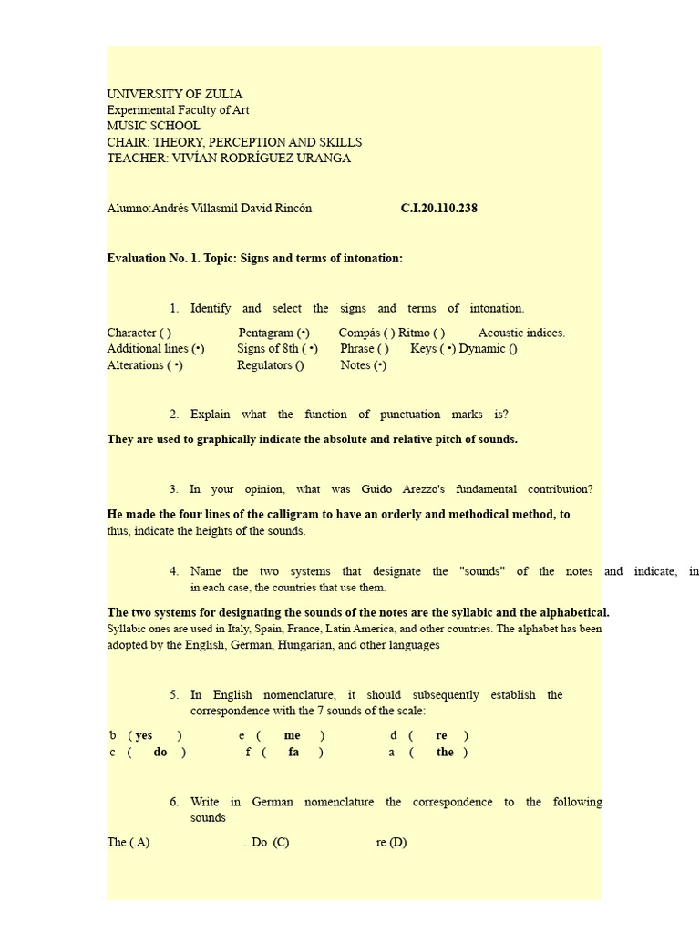 Intonation signs - TPH Evaluation | PDF | Clef | Musicology