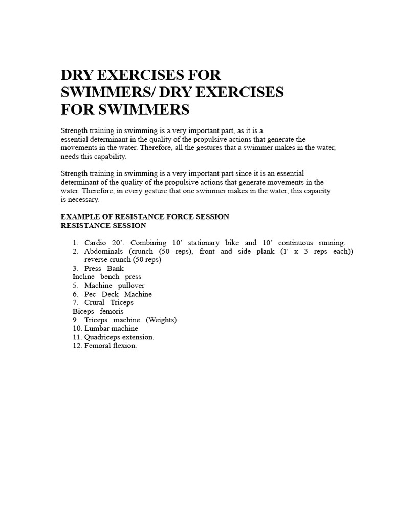 Dry Land Exercises For Swimmers | PDF