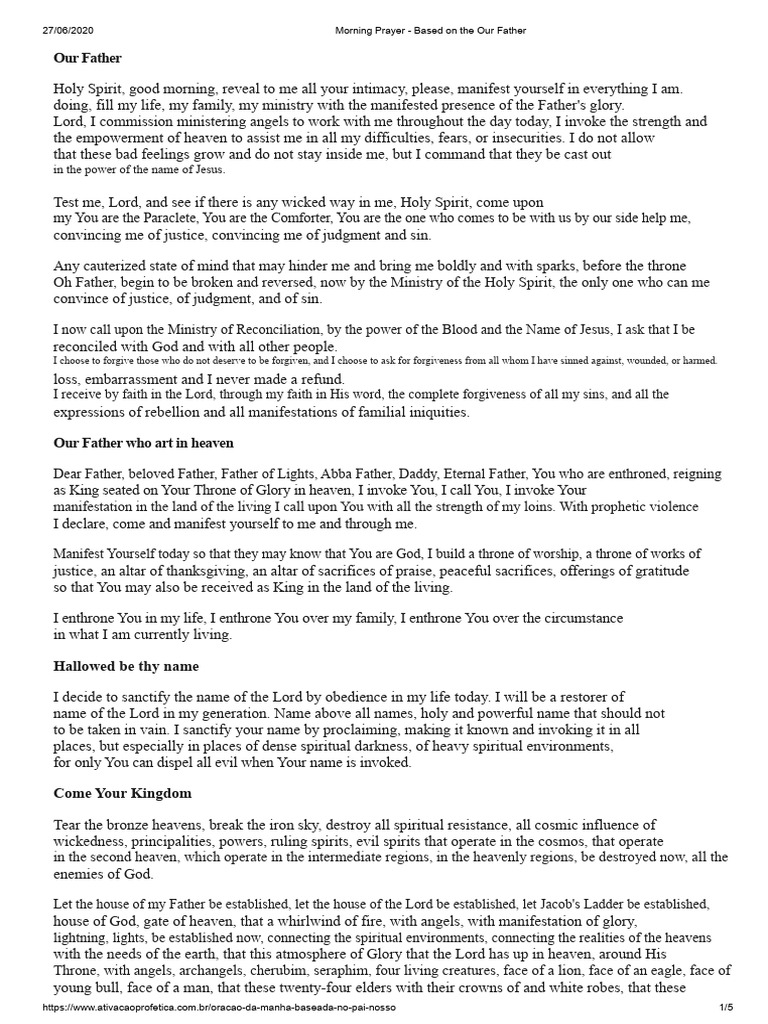 Morning Prayer - Based On The Our Father | PDF | Lord's Prayer | Glory ...
