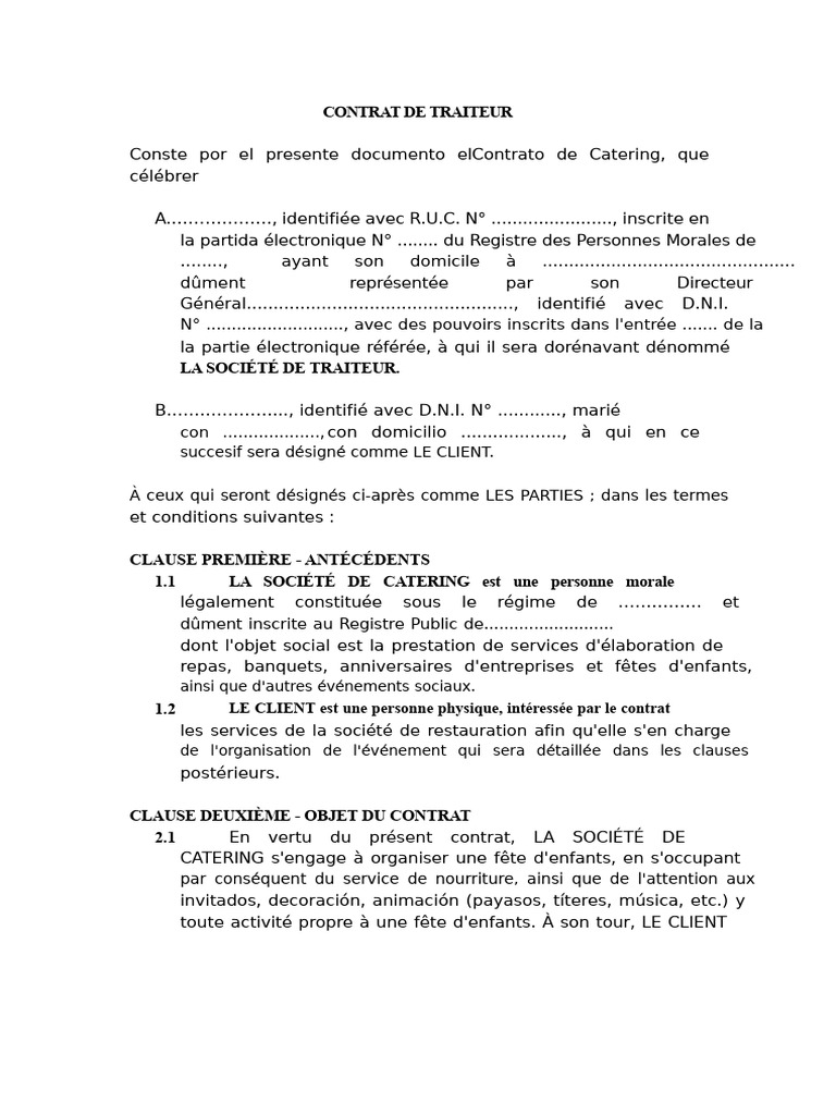 Contrat de Traiteur | PDF | Arbitrage | Concepts légaux