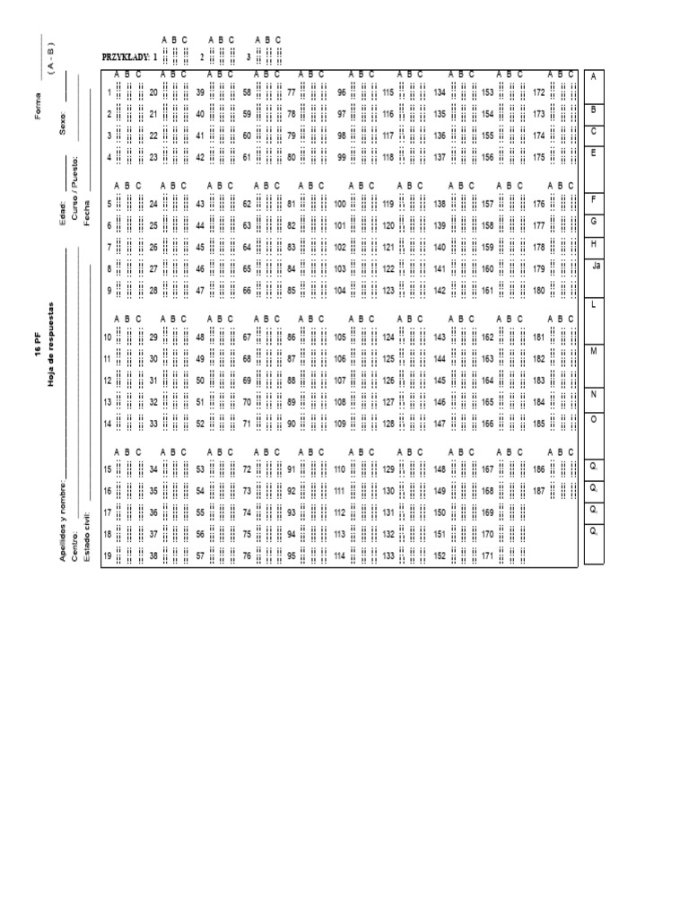 Arkusz Odpowiedzi 16PF | PDF