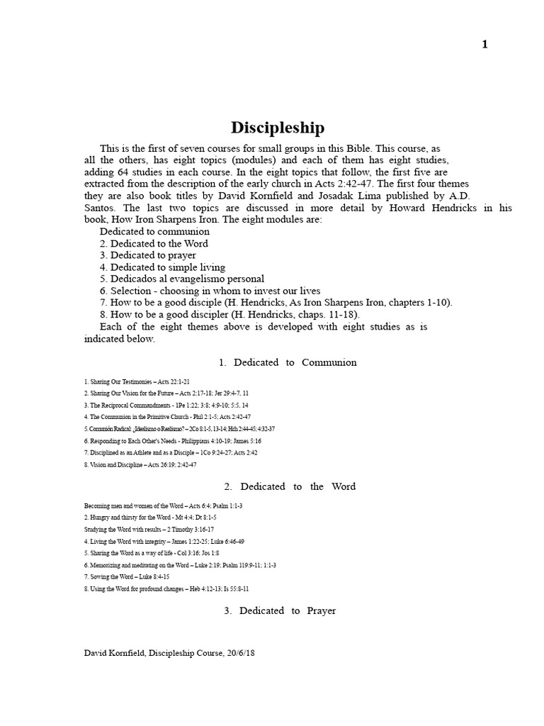 Discipleship - The Outline of The Complete Course (The Eight Modules ...