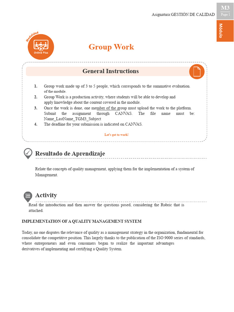 Group work M3 Quality Management | PDF | Quality Management | Quality ...