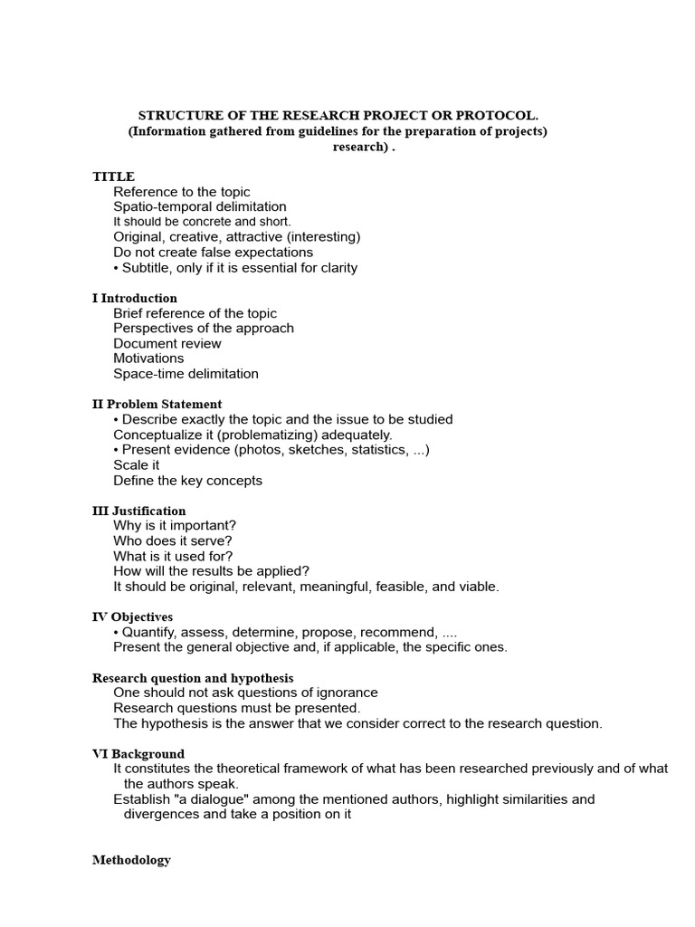 Structure of Preliminary Project or Research Protocol | PDF ...