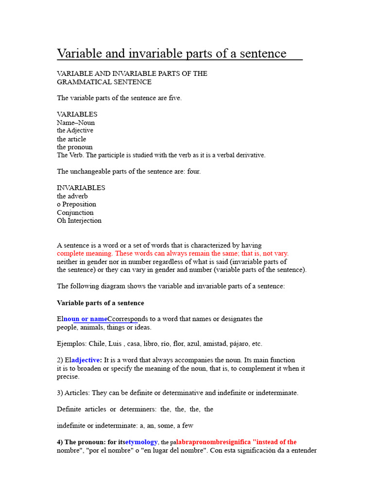 Communication Variable and Invariable Parts | PDF | Verb | Noun