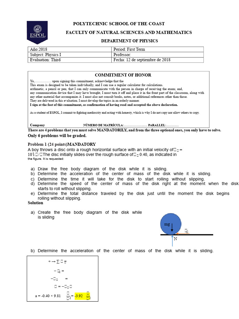 Physics I Exam Evaluation Guide | PDF | Deformation (Engineering) | Force