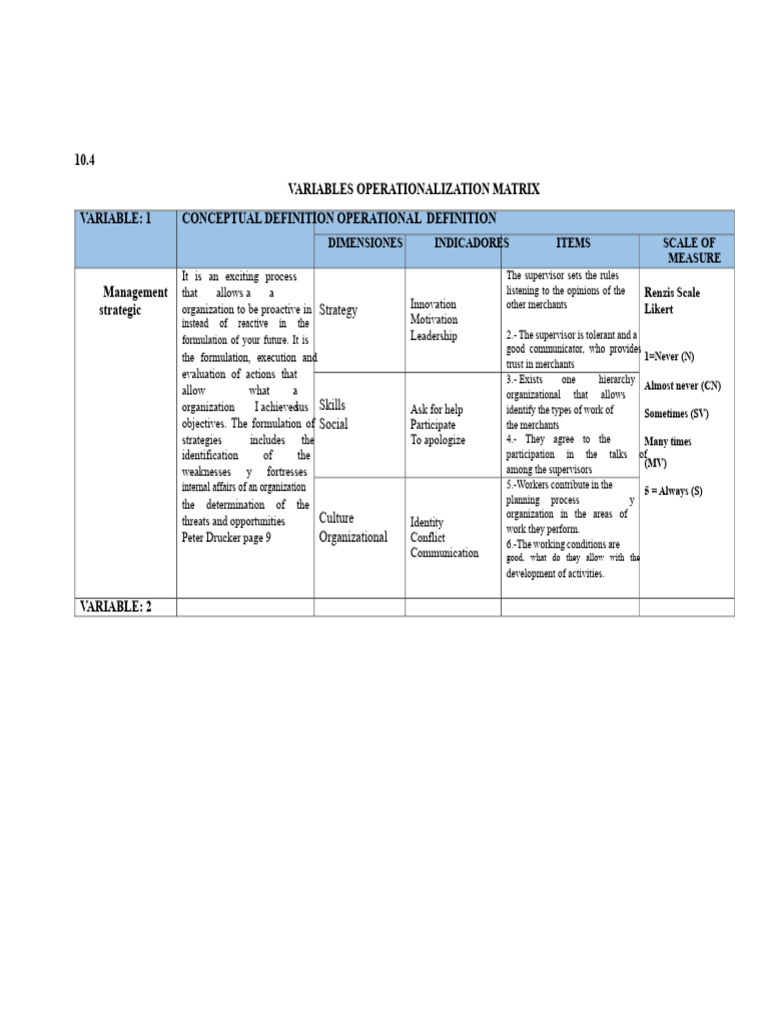 Operational Matrix of Variables 10.4 | PDF | Strategic Management ...