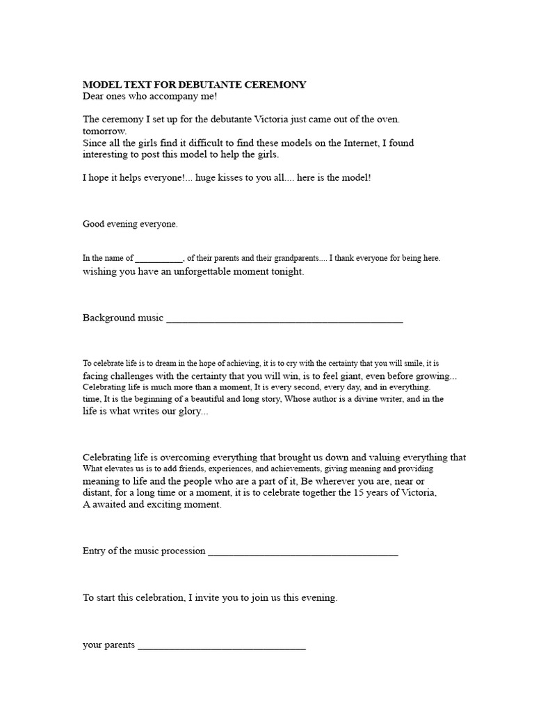 Debutante Ceremony Text Template | PDF