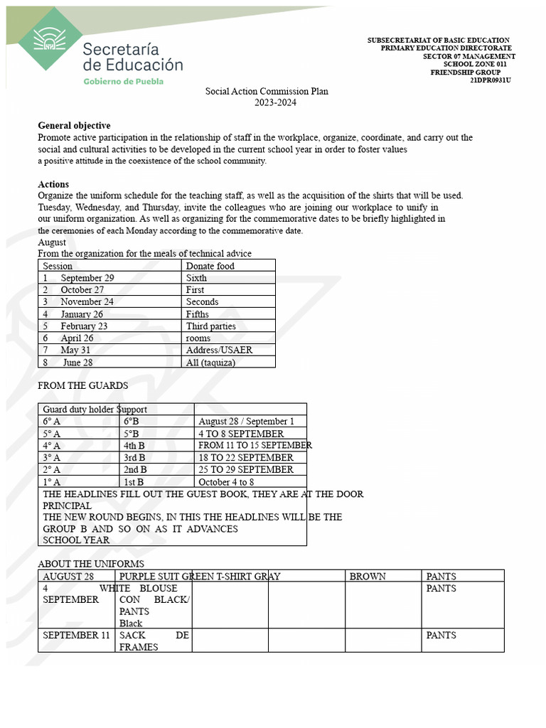 Plan of The Social Action Commission | PDF | Trousers | Clothing
