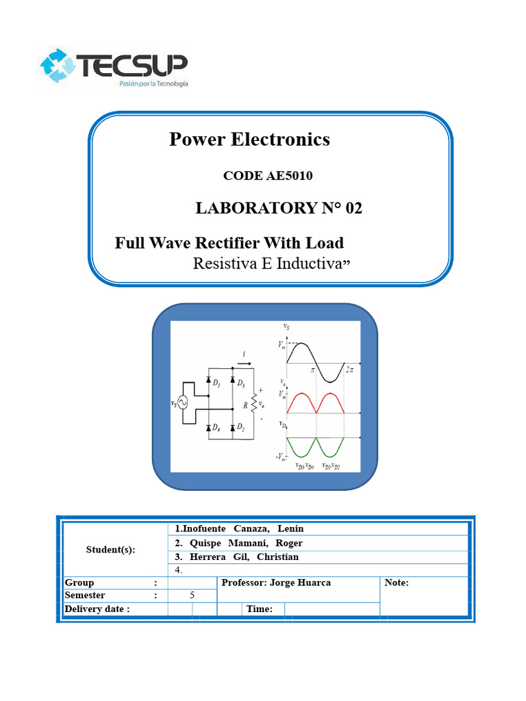 Lab02 - Full Wave Rectifier | PDF | Rectifier | Diode