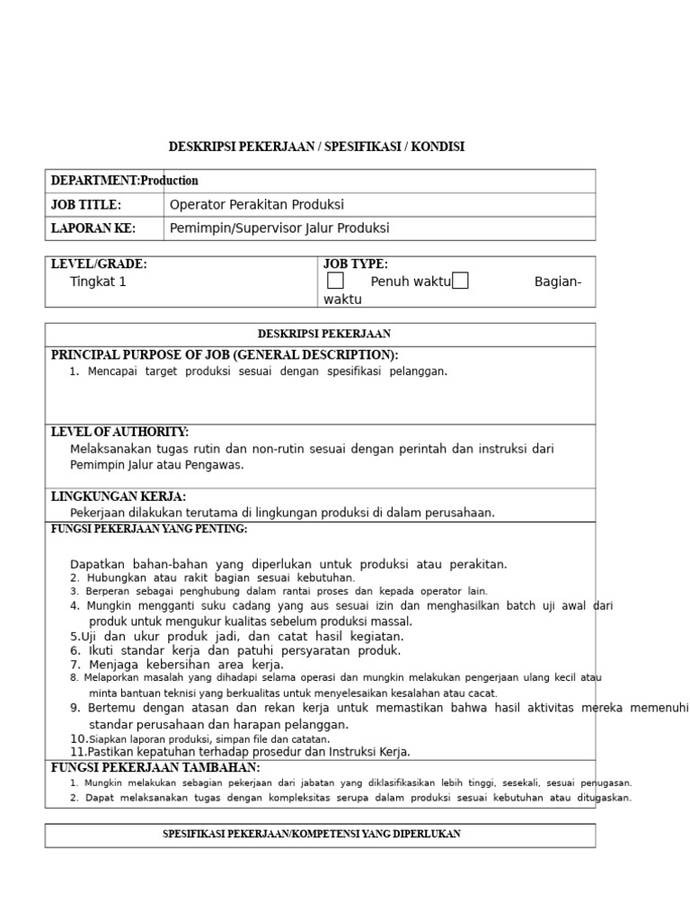 Operator Perakitan Produksi | PDF