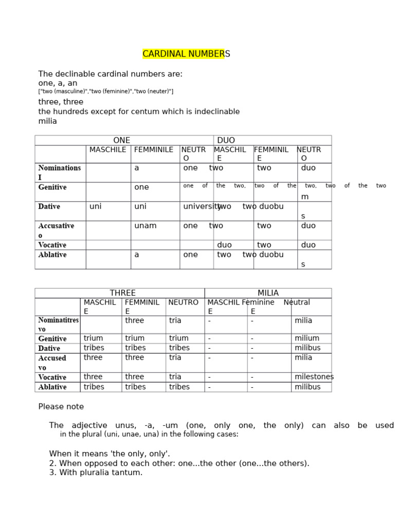 Cardinal Latin Numeral Adjectives | PDF | Linguistics | Syntactic ...