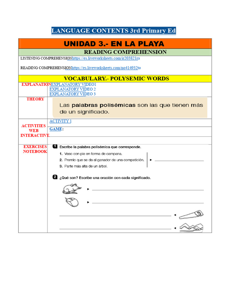 Topic 3 Language 3rd Grade Primary | PDF
