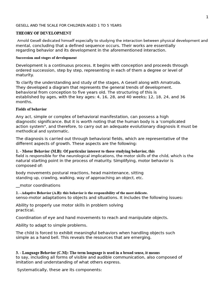 Gesell and The Scale For Children Aged 1 To 5 Years | PDF | Anatomical ...