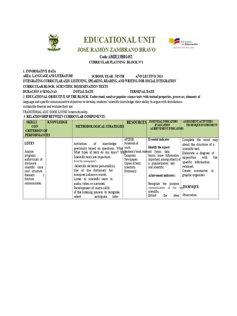 Tenth Grade Language and Literature Class Plan 2015-2016 | PDF ...