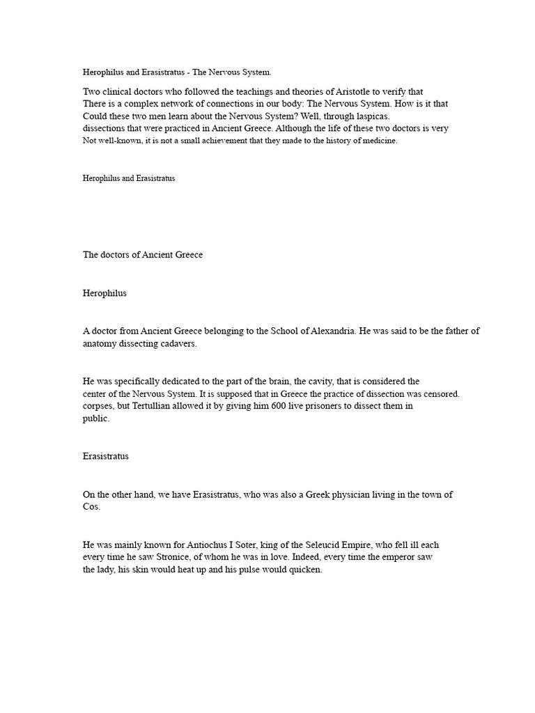 Herophilus and Erasistratus | PDF | Cadaver | Medicine