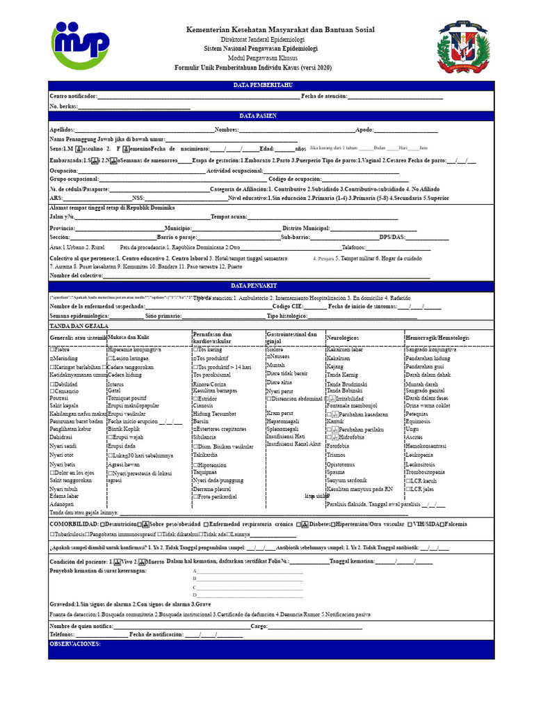 Formulir Unik Pemberitahuan Individu Kasus (Versi 2020) | PDF ...