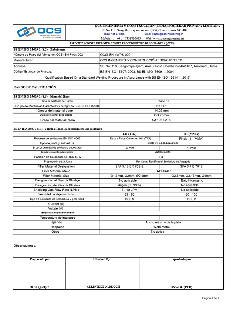 PWPS - ISO EN 15614-1 - DNV-GL | PDF | Soldadura | Construcción