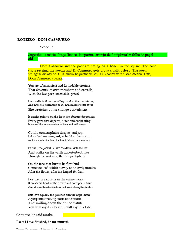 Script - Dom Casmurro | PDF