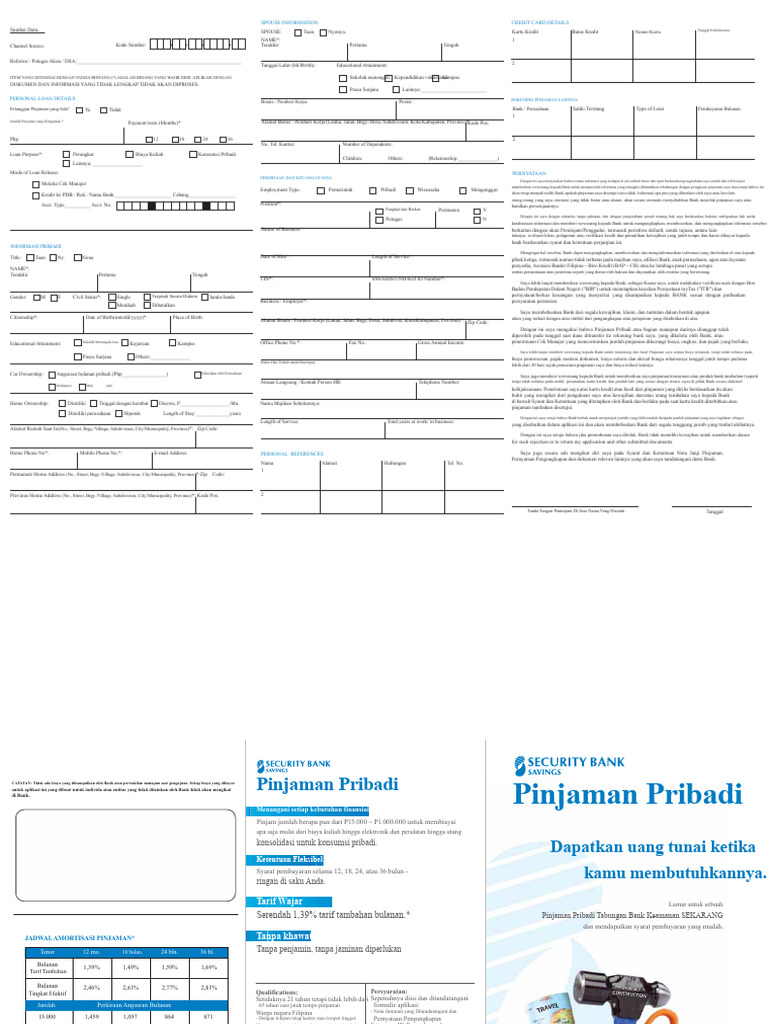 Formulir Aplikasi Pinjaman Pribadi Bank Security | PDF