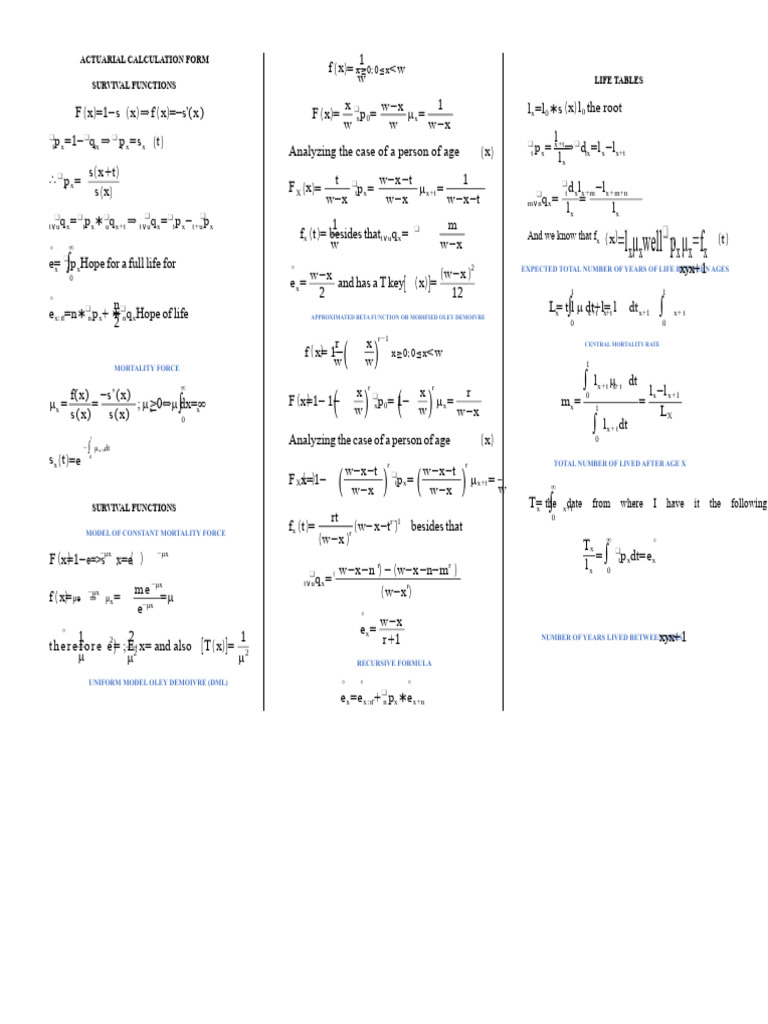 Actuarial Calculation and Survival Functions | PDF | Mathematical ...