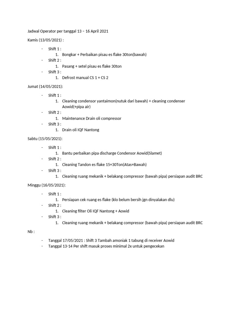 Jadwal Operasional 13-16 April 2021 | PDF