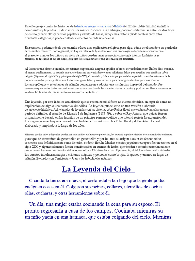 Mitos y Leyendas: Diferencias Clave | PDF | Cuentos de hadas | Leyendas