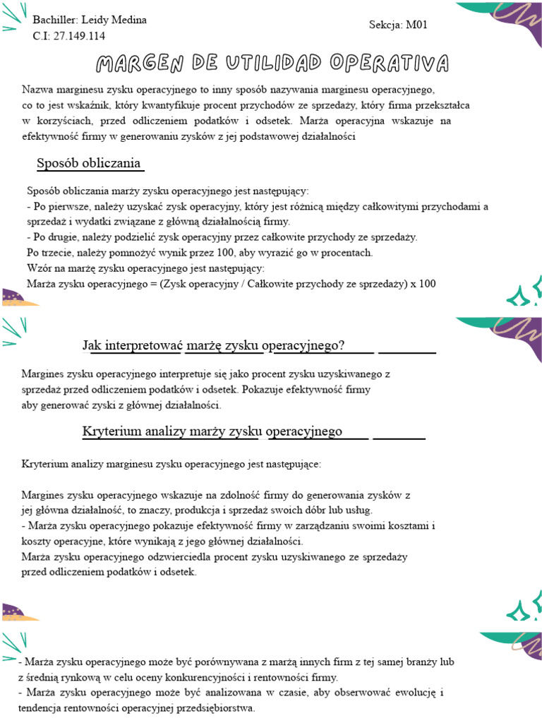 MARGINES ZYSKU OPERACYJNEGO | PDF