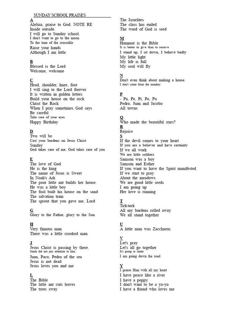 List of Sunday School Choirs | PDF | Jesus | God