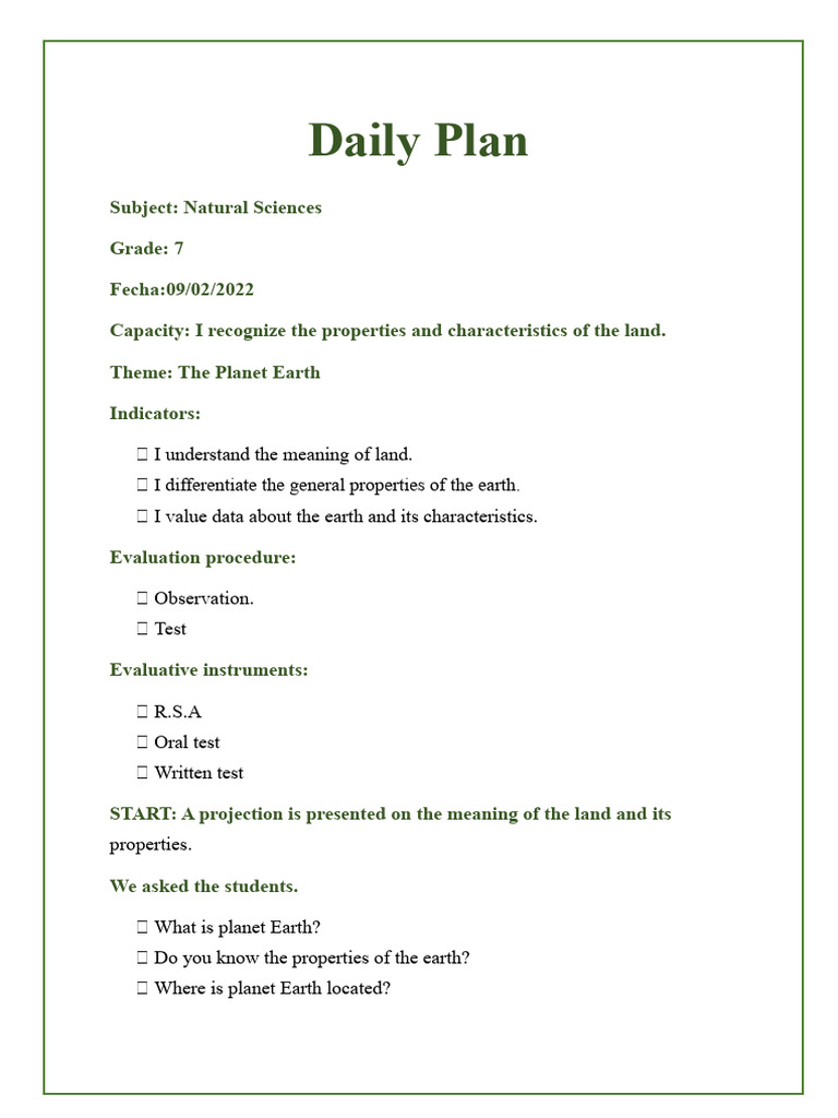 Daily Plan | PDF