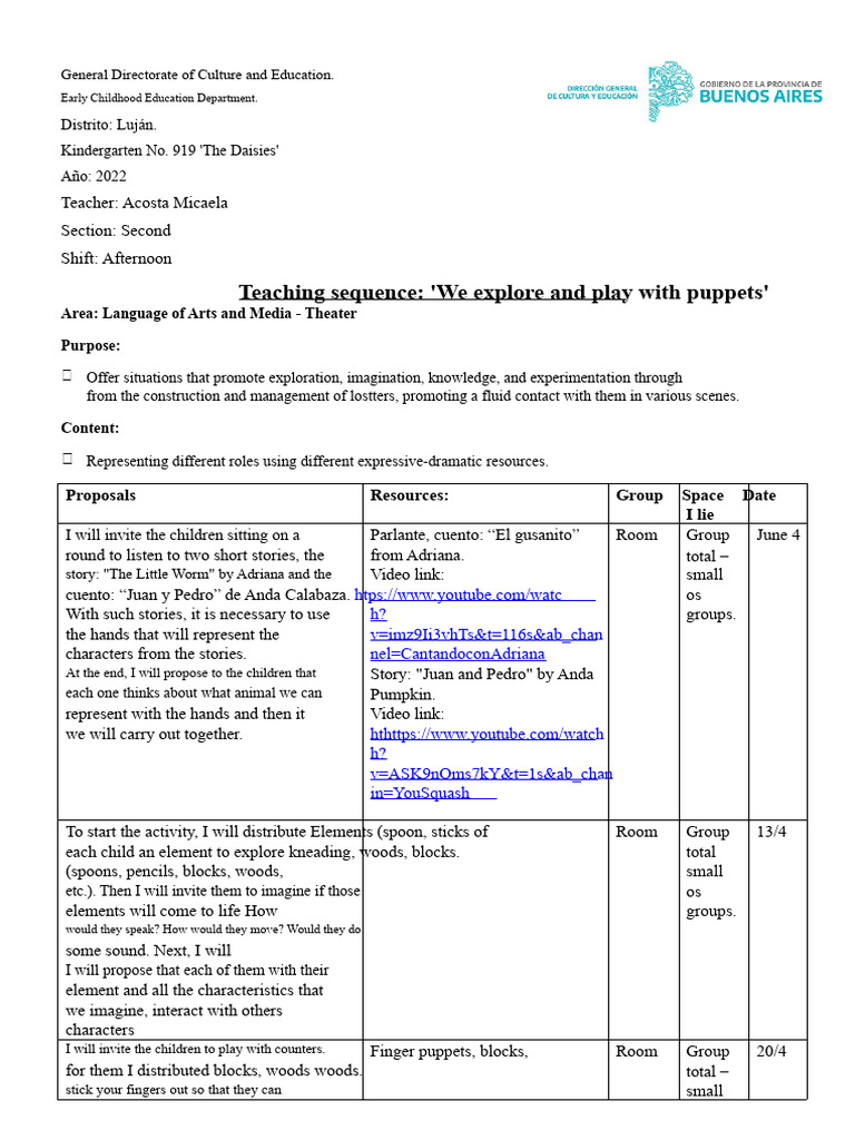 Didactic Sequence We Explore and Play With Puppets | PDF | Puppets ...