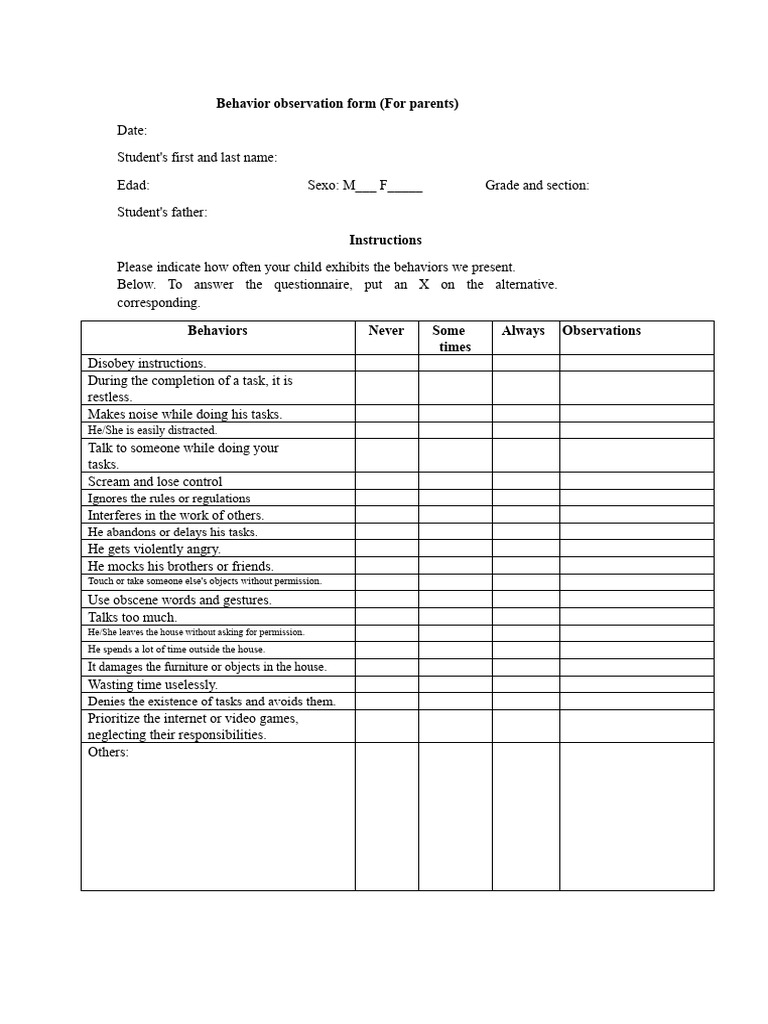 Behavior observation log for parents and teachers | PDF | Learning | Social Psychology