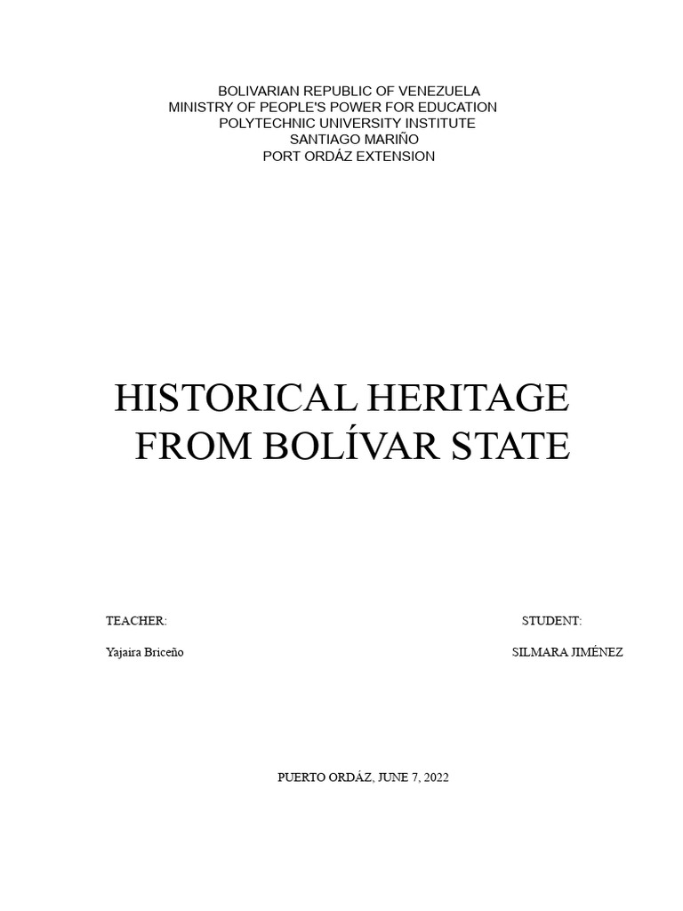 Historical Heritage of The Bolivar State | PDF