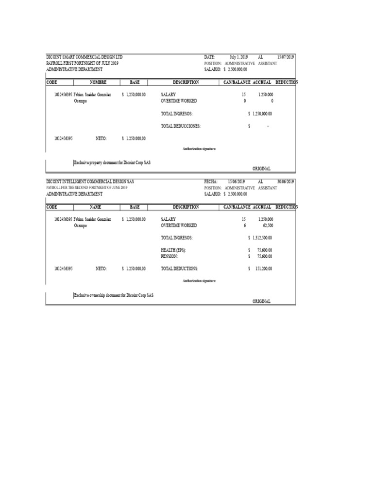 Detachble Payroll Format | PDF | Employment Compensation | Factor ...
