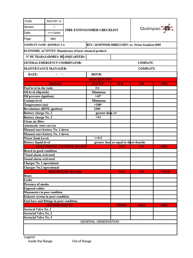 Fire Extinguisher Maintenance Checklist | PDF