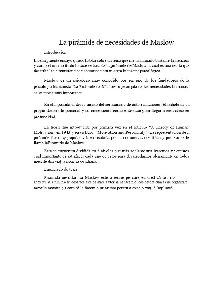 Eseu despre piramida lui Maslow | PDF | Motivacional | Motivación
