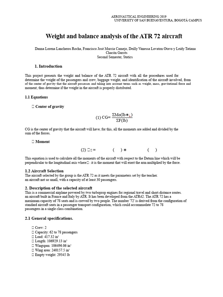 Weight and Balance Analysis of The ATR 72 Aircraft | PDF | Aviation ...
