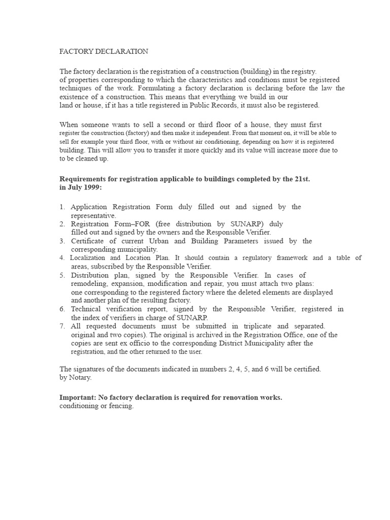 Factory Declaration Registration Guide | PDF | Notary Public