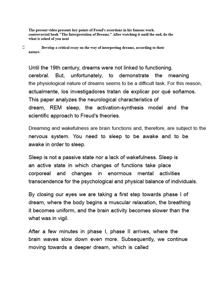 Unit 2. Activity 2. Freud and His Interpretation of Dreams | PDF | Dream | Rapid Eye Movement Sleep