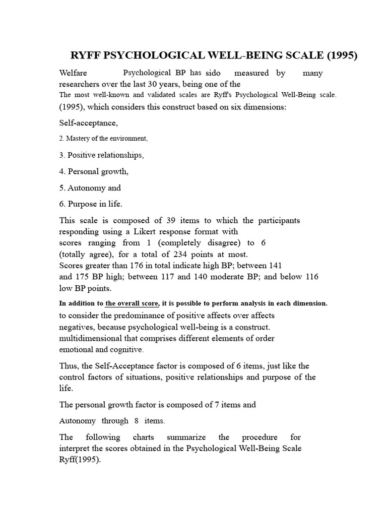 Ryff's Psychological Well-Being Scale | PDF | Well Being | Feeling