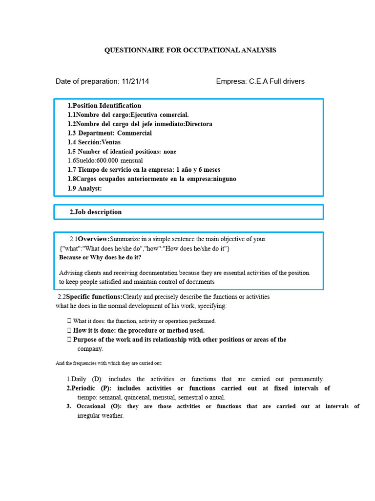 Questionnaire For Occupational Analysis | PDF | Creativity