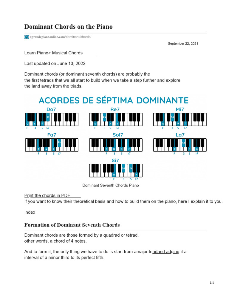 Dominant Chords for Piano Beginners | PDF | Chord (Music) | Interval ...