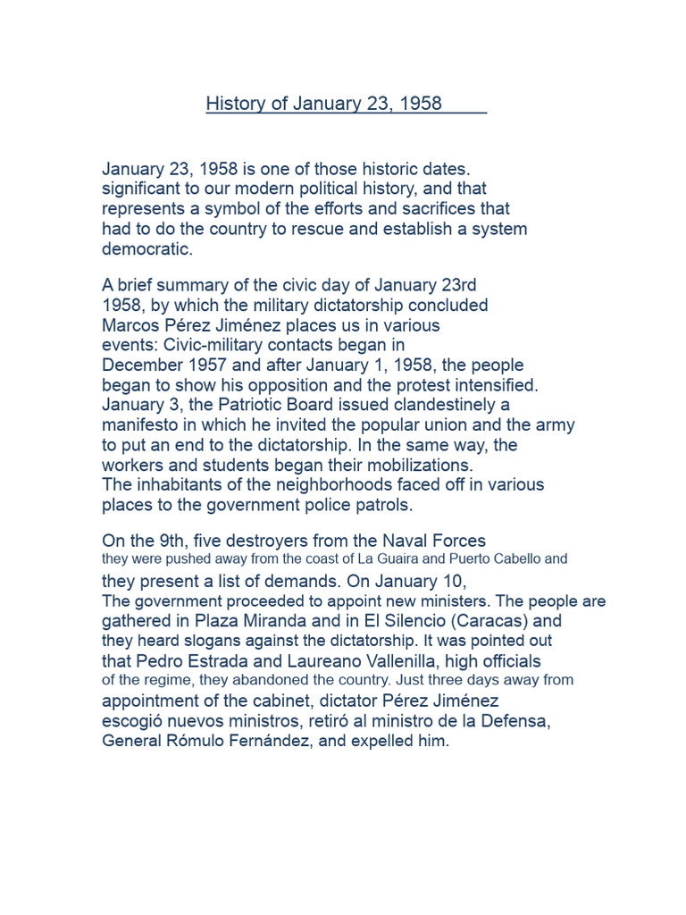 January 23, 1958: Fall of Pérez Jiménez | PDF | Venezuela | Government