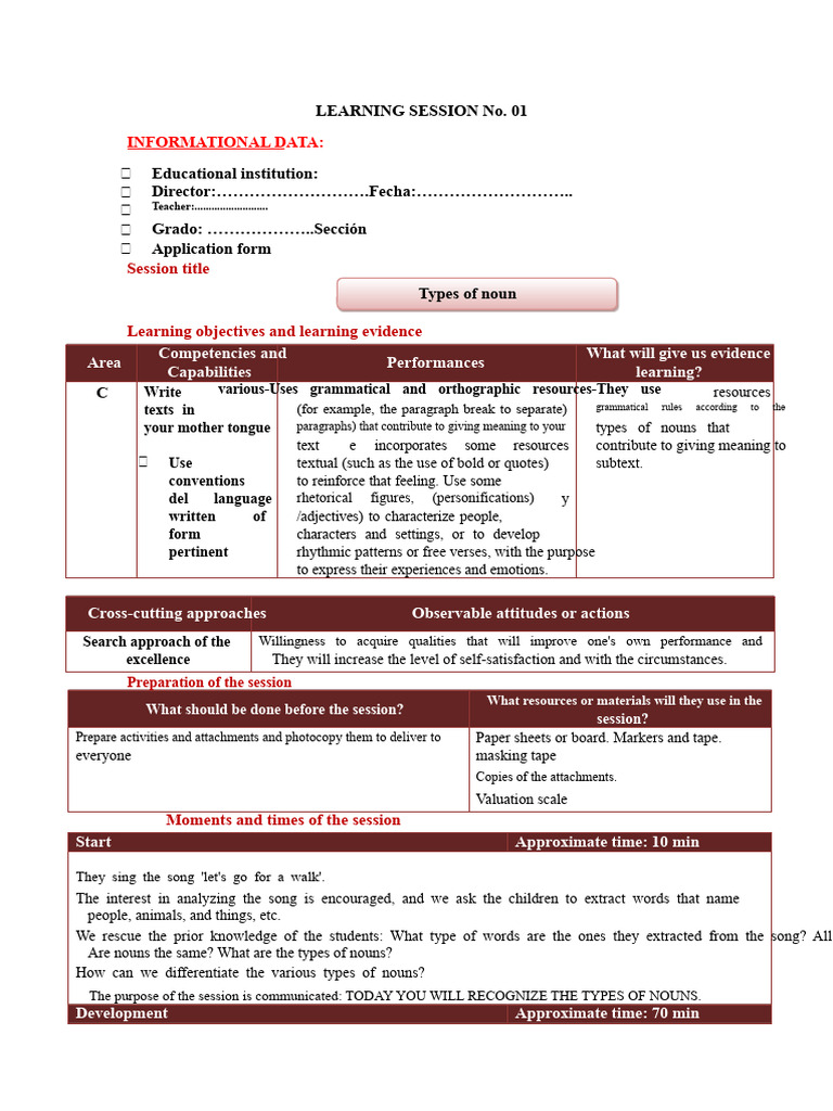 Learning Session No. 01 Noun | PDF | Linguistics | Grammar