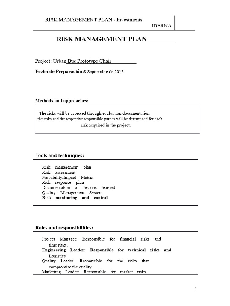 Urban Bus Prototype Risk Management Plan | PDF | Risk | Risk Management