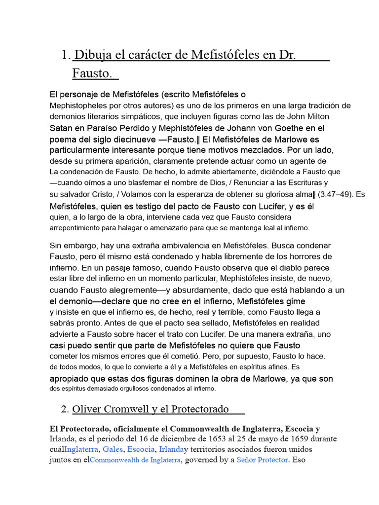 Esboza El Carácter de Mefistófeles y Más. | PDF | Oliver Cromwell | Fausto