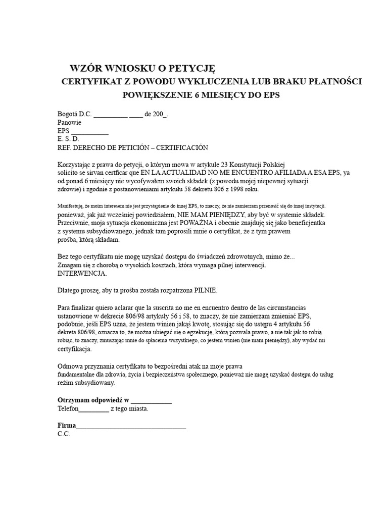 Model Prawa Do Wniosku Dla Eps | PDF