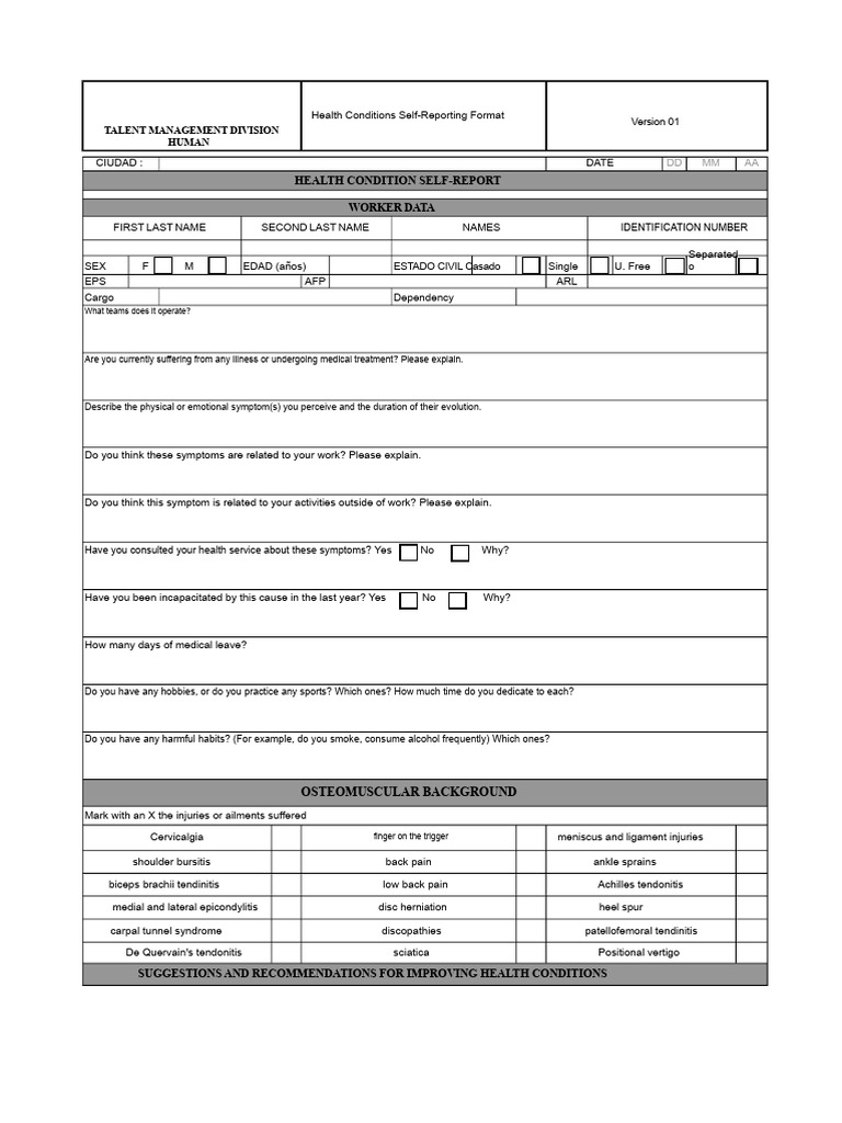 Self-Report Format | PDF | Medical Specialties | Musculoskeletal System
