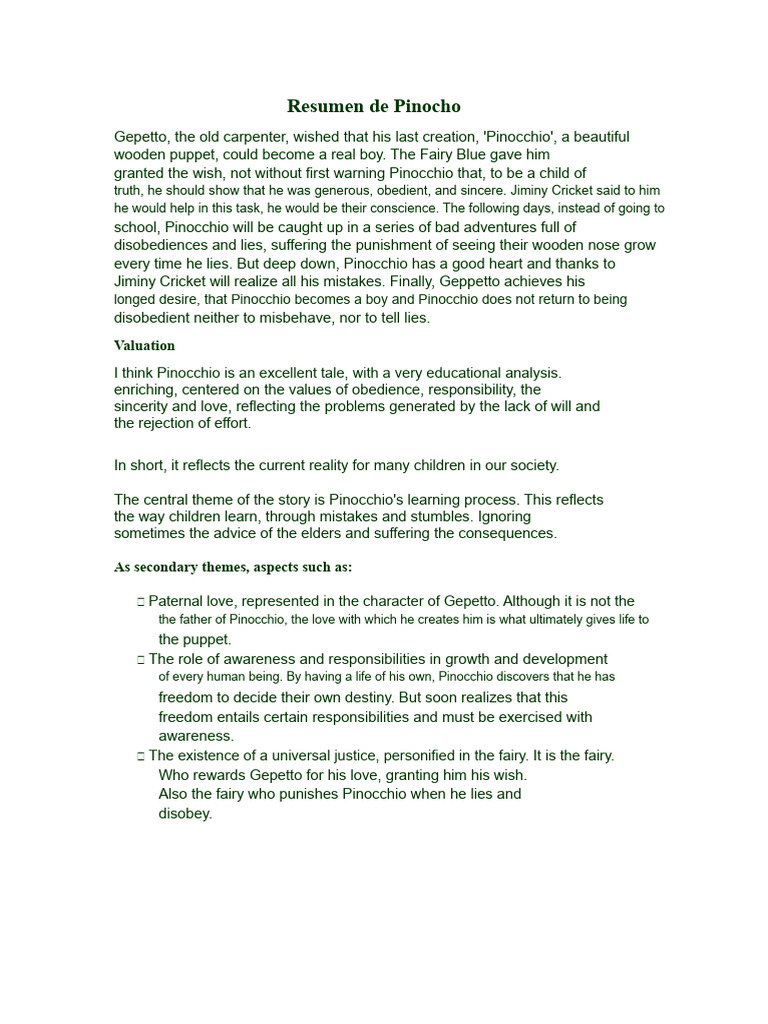Summary of Pinocchio | PDF
