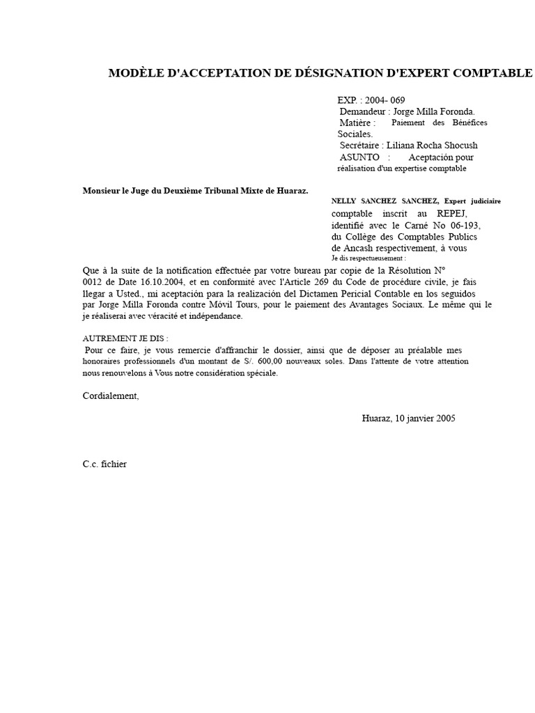 Modèle D'acceptation de Désignation d'Expert-Comptable | PDF | Salaires ...